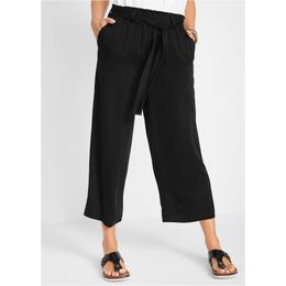 bonprix Culotte aus flie&szlig;ender Viskose, schwarz, Gr.48, Modische Culotte mit Gummibund, G&uuml;rtelschlaufen und Eingriffstaschen, aus Viskose