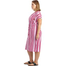 sheego Damen Jerseykleid mit Streifenmuster und Bindeband, wei&szlig;-rot-gestreift, Gr&ouml;&szlig;e 48
