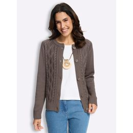 WITT Damen Strickjacke im Strickmuster-Mix, dunkeltaupe, Gr&ouml;&szlig;e 52