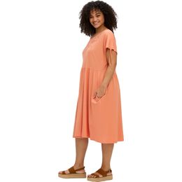sheego Damen Jerseykleid mit Bl&uuml;tenstickereien, papaya, Gr&ouml;&szlig;e 56