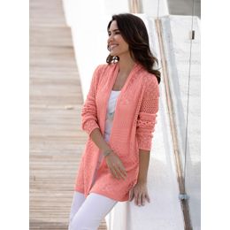WITT Damen Ajourstrickjacke in langer, offener Form, flamingo, Gr&ouml;&szlig;e 56