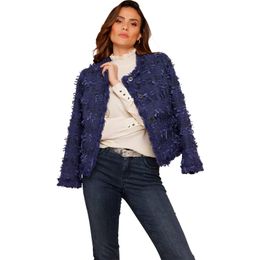 CREATION L PREMIUM Damen Kurzblazer mit Fransenverzierung marine Gr&ouml;&szlig;e 44