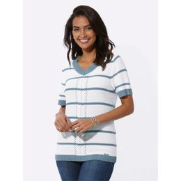 WITT Damen Kurzarmpullover in Linksstrick-Optik, bleu, Gr&ouml;&szlig;e 38