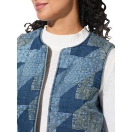 WITT Damen Wendeweste in Patch-Optik, jeansblau-gemustert, Gr&ouml;&szlig;e 48