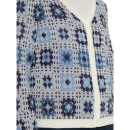 WITT Damen Cardigan im Patchwork-Muster, ecru-jeansblau-gemustert, Gr&ouml;&szlig;e 50