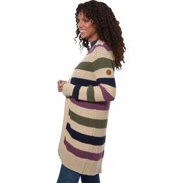 WITT Damen Strickjacke in verschlussloser Form, sand-khaki-geringelt, Gr&ouml;&szlig;e 36