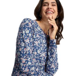 WITT Damen Print-Shirt mit floralem Muster, jeansblau-ecru-bedruckt, Gr&ouml;&szlig;e 44