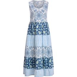 WITT Damen Jerseykleid mit verschiedenen Floral-Mustern, mittelblau-eisblau-bedruckt, Gr&ouml;&szlig;e 50