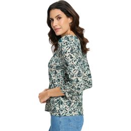 WITT Damen 3/4-Arm-Shirt mit floralem Alloverprint, champagner-petrol-bedruckt, Gr&ouml;&szlig;e 38
