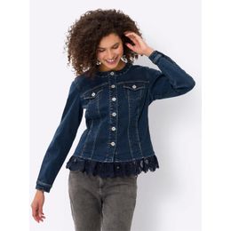 Heine Witt Damen Jeansblazer mit Spitzenbord&uuml;re, blue-stone-washed, Gr&ouml;&szlig;e 38