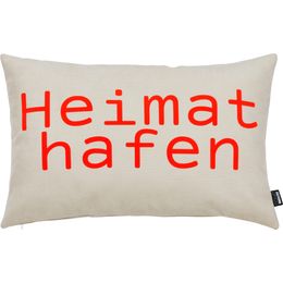 Dekokissen done. "HEIMATHAFEN", beige (beige, neon orange, schriftzug), B:40cm L:60cm, Polyester, Dekokissen_Sitzkissen_Kissenh&uuml;llen, Extra weiche Haptik