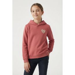 Kapuzensweatshirt name it "NKFBIANA LS SWE WH BRU BOX PS", M&auml;dchen, Gr. 134/140, spiced coral, angeraute Sweatware, Obermaterial: 60% Baumwolle, 40% Polyester, unifarben, normal normal, Rundhals, Rippb&uuml;ndchen, Sweatshirts