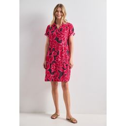 Tunikakleid Street One, Damen, Gr. 38, EURO-Gr&ouml;&szlig;en, salsa rot, Stoff, 88% Viskose, 12% Polyamid, gebl&uuml;mt, comfort fit knieumspielend, Rundhals, abgesteppt, Kleider, mit Volant