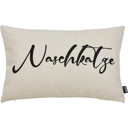 Dekokissen done. "NASCHKATZE", beige, schwarz, schriftzug, B:40cm L:60cm, Polyester, Dekokissen_Sitzkissen_Kissenh&uuml;llen, Extra weiche Haptik