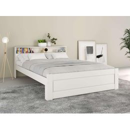 Massivholzbett OTTO HOME "FLAVION, TOPSELLER Jugendbett, FSC zertifizierte massive Kiefer", wei&szlig;, wei&szlig;, wei&szlig;, B:145cm H:77,6cm L:217,3cm, Betten, Massivholzbett, Qualit&auml;tsprodukt, Regal, Kassettenoptik, Schublade optional