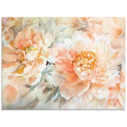 Glasbild Artland "Pfirsisch Farbene Pfingstrosen Aquarell", farbe bild(er): orange, B:60cm H:45cm, Bilder, in verschiedenen Gr&ouml;&szlig;en
