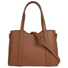 Henkeltasche CLUTY, Damen, Gr. B/H/T: 31cm x 22cm x 11cm onesize, cognac, Leder, leicht gl&auml;nzend, unifarben, Taschen, echt Leder, Made in Italy