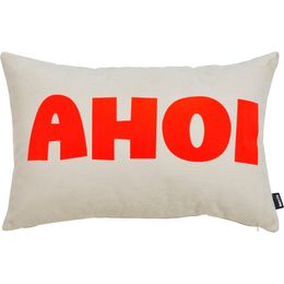 Dekokissen done. "AHOI", beige (beige, neon orange, schriftzug), B:40cm L:60cm, Polyester, Dekokissen_Sitzkissen_Kissenh&uuml;llen, Extra weiche Haptik