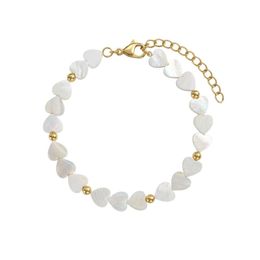 Armband Amor "Herzen", wei&szlig; (gelbgoldfarben, perlmuttfarben), Armb&auml;nder, Damen, 20cm, Edelstahl Perlen, Edelstahl, Perlen, Armband, mit Perlmutt