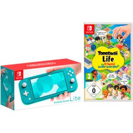 NINTENDO SWITCH Konsolen-Set "Lite + Tomodachi Life: Wo Tr&auml;ume wahr werden", t&uuml;rkis, B:20,8cm H:9,11cm T:2,84cm, Spielekonsolen