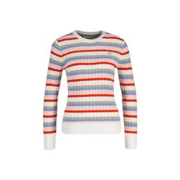 Sweater Gant "Strickpullover STRETCH COTTON CABLE STRIPE C-NECK", Damen, Gr. XL, bunt (wei&szlig;, rosa, blau), Obermaterial: 88% Baumwolle CO. 10% Polyamid PA. 2% Elasthan EL., Sweatshirts Sweater