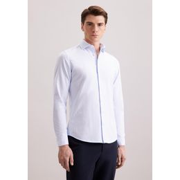 Businesshemd Seidensticker, Herren, Gr. S (37), normale &Auml;rmell&auml;ngen, blau, 100% Baumwolle, gestreift, slim fit, 2-Knopf-Manschette, Hemden, Slim 1/1 Kentkragen Gestreift