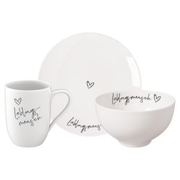 Villeroy & Boch Geschirr-Set VILLEROY & BOCH "Fr&uuml;hst&uuml;cks-Set Lieblingsmensch Statement 3er Set wei&szlig;", wei&szlig;, 3, Porzellan, Geschirr-Sets, Geschirr-Set, Sp&uuml;lmaschinengeeignet, Mikrowellengeeignet