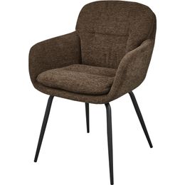 Esszimmerstuhl Woood "Runa mit Chenille-Bezug und Armlehnen B 57 x T 59 x H 82 cm (2er-Set)", braun (warmbraun), B:57cm H:82cm T:59cm, St&uuml;hle, Esszimmerstuhl