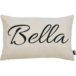 Dekokissen done. "BELLA", beige, schwarz, schriftzug, B:40cm L:60cm, Polyester, Dekokissen_Sitzkissen_Kissenh&uuml;llen, Extra weiche Haptik