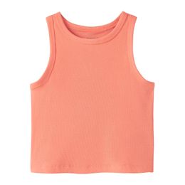 Tanktop name it "NKFNAKAL SL SHORT TOP NOOS", M&auml;dchen, Gr. 122/128, fusion coral, Jersey, Obermaterial: 95% Baumwolle, 5% Elasthan, unifarben, kurz, Rundhals, Tops Tanktop, Baumwollmischung, verk&uuml;rzte Form, Jersey Rippware