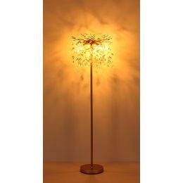 Globo LIGHTING Stehlampe "QUEENA", goldfarben matt, 5, &Oslash; 46cm H: 155cm, 1 Stk., Leuchten, Stehleuchte gold Kristall, E14, Fu&szlig;schalter, klassisch elegant, Stehlampe