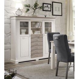 Empinio24 Highboard wei&szlig; Kiefer massiv Cordoba