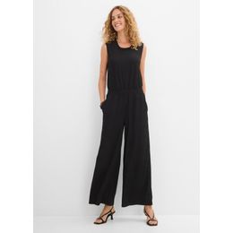 bonprix Jersey-Jumpsuit aus strukturiertem Cr&ecirc;pe, schwarz, Gr.36/38 (S), Moderner Jumpsuit mit Taschen und Knopfleiste