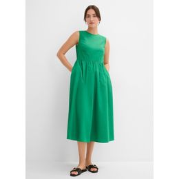 bonprix Midikleid aus reiner Bio-Baumwolle, gr&uuml;n, Gr.36, tailliertes Midikleid mit seitlichen Eingriffstaschen und Komfortbund mit elastischem Einsatz, 100% Baumwolle (organic)
