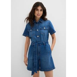 bonprix Jeans-Overall Kurzarm, blau, Gr.44, Jeans-Overall mit kurzen &Auml;rmeln und Bindeg&uuml;rtel, 82% Baumwolle