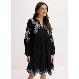 bonprix Tunika-Kleid aus flie&szlig;ender Viskose mit Stickerei, schwarz, Gr.48, feminines Tunika-Kleid ausflie&szlig;ender Viskose mit dekorativer Stickerei, aus Viskose