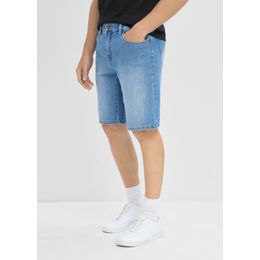 bonprix Leichte Jeans-Bermuda mit Dehnbund (2er Pack) Regular Fit, blau, Gr.34, Bequeme Bermuda-Shorts (2er Pack) im 5-Pocket-Style mit elastischem Bund, veredelt durch dezente Washed-Effekte und cognacfarbene Ziern&auml;hte., 82% Baumwolle