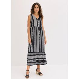 bonprix Maxikleid aus flie&szlig;ender Viskose, schwarz, Gr.38, &Auml;rmelloses Maxikleid mit V-Ausschnitt und Smokdetails, aus Viskose