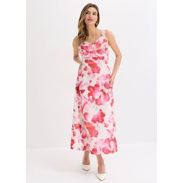 bonprix Tr&auml;gerkleid, wei&szlig;, Gr.54, Modern und feminin: Tr&auml;gerkleid in Midi-L&auml;nge aus gl&auml;nzendem Satin mit Falten im Oberteil