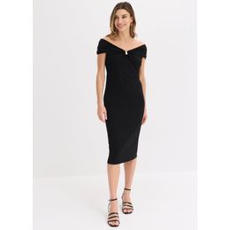 bonprix Minikleid, schwarz, Gr.40, Modern und Sexy: Jerseykleid mit &uuml;berkreuz drapiertem Oberteil und Accessoire