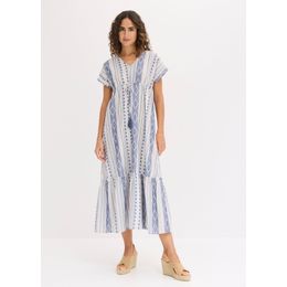 bonprix Midikleid aus Baumwoll-Mix, wei&szlig;, Gr.42, Locker geschnittenes Midikleid mit Schn&uuml;rungsdetails, 60% Baumwolle