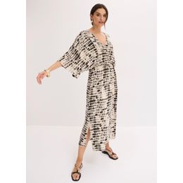 bonprix Jerseykleid aus softem Viskose-Mix, beige, Gr.44/46 (L), modisch bedrucktes Jerseykleid aus softem Viskose-Mix in Midil&auml;nge, aus Viskose