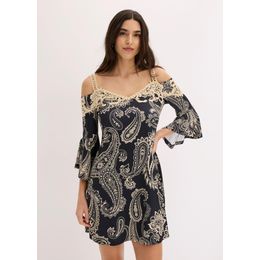 bonprix Ausgestelltes Carmen-Kleid, schwarz, Gr.44/46 (L), Verspieltes Minikleid mit feinen Tr&auml;gern und toller Passform