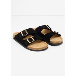 bonprix Pantoletten aus Veloursleder, schwarz, Gr.39, Zeitlose Pantolette aus Leder, aus Veloursleder