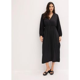 bonprix Midikleid mit tiefem Ausschnitt, schwarz, Gr.44/46 (L), Stylisches Kleid mit toller Passform