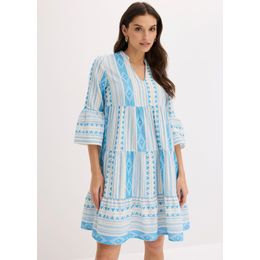 bonprix Tunika-Kleid aus Baumwoll-Mix, wei&szlig;, Gr.42, Tunika-Kleid mit V-Ausschnitt und Volants, 60% Baumwolle