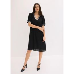 bonprix Chiffonkleid mit Pailletten, schwarz, Gr.38, Stylisches Kleid mit toller Passform und tiefem Ausschnitt