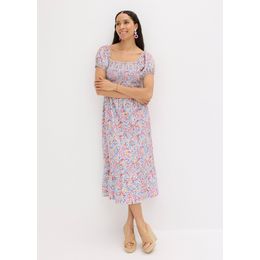 bonprix Jerseykleid mit Puff&auml;rmeln, wei&szlig;, Gr.52/54 (XXL), Modernes Kleid mit sch&ouml;nem Druck