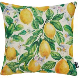 Dekokissen done. "LEMON", beige, gelb, gr&uuml;n, bedruckt, B:45cm L:45cm, Baumwolle, Leinen, Dekokissen_Sitzkissen_Kissenh&uuml;llen, Bedruckt