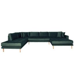 Pharao24.de U Sofa XXL Wohnlandschaft in Dunkelgr&uuml;n aus Samt